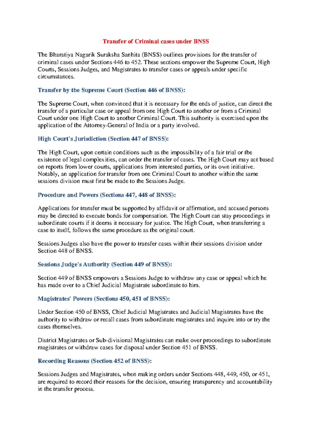 BNSS Reference & Revision Provisions: Key Sections Explained - Studocu