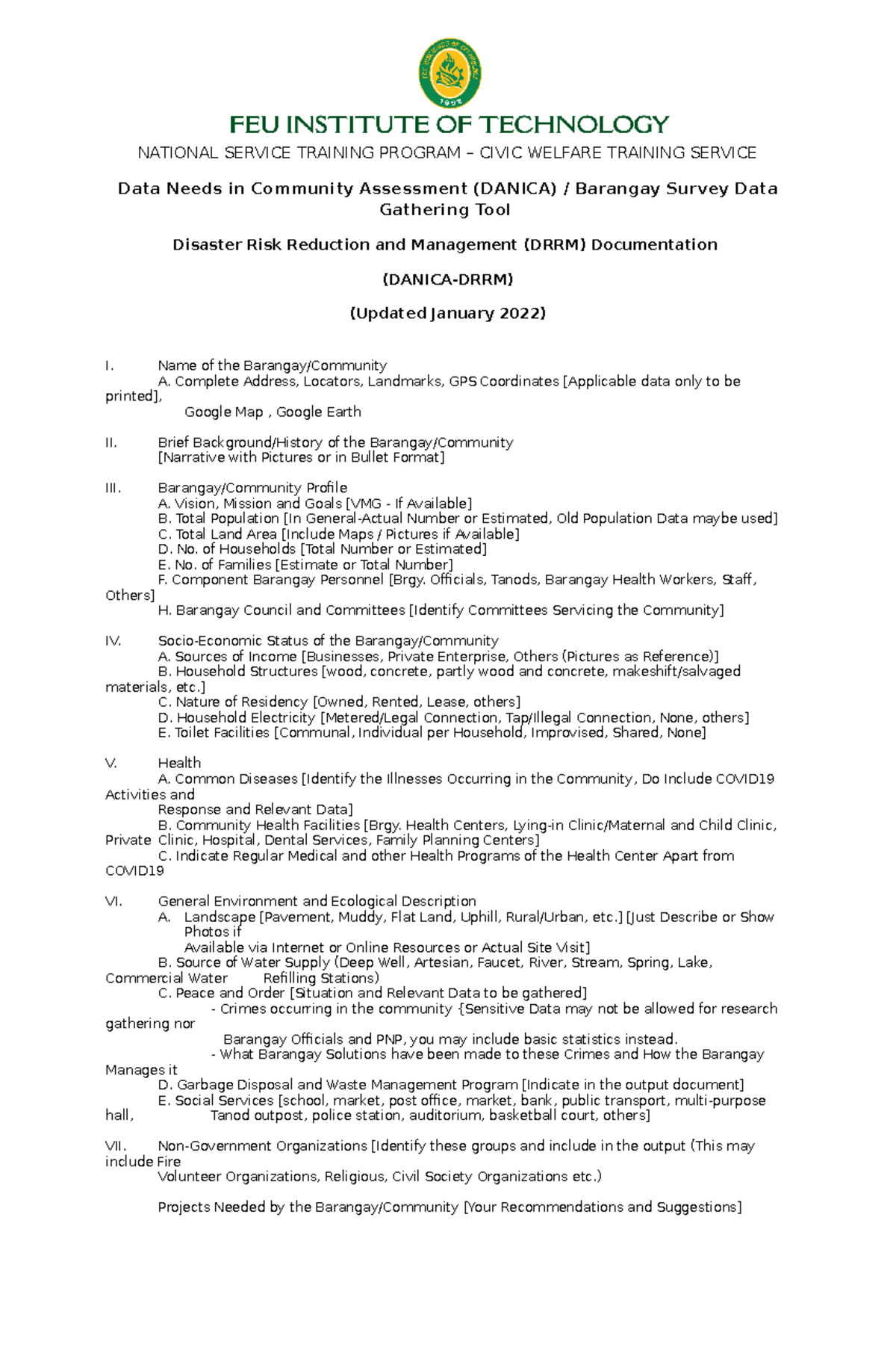 NSTP 2 Danica - Comprehensive DRRM Tool & Community Guide 2022 - Studocu