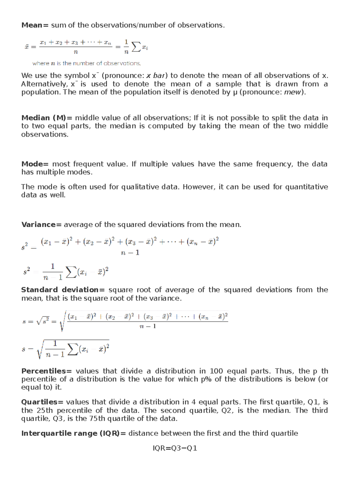 Applied Statistics 1 - Key Formulas and Concepts Guide - Studeersnel