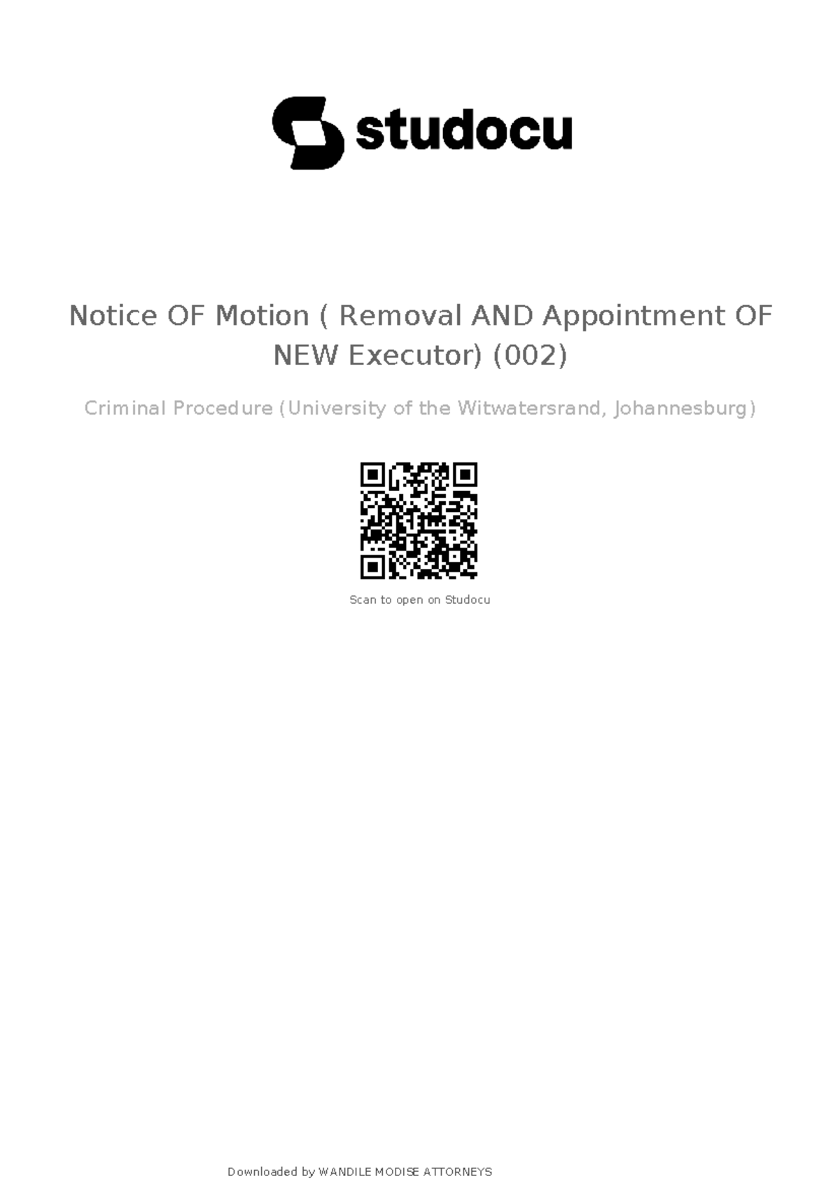Notice of Motion for Removal & Appointment of New Executor - 002 - Studocu