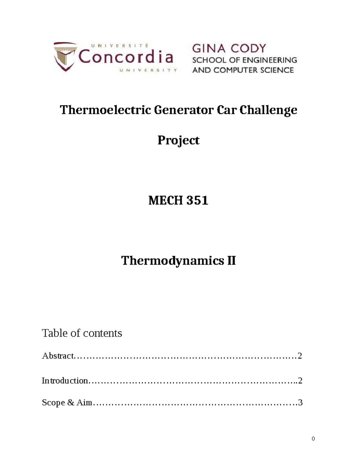 Thermoelectric Generator Car Challenge Project MECH 351 - Studocu