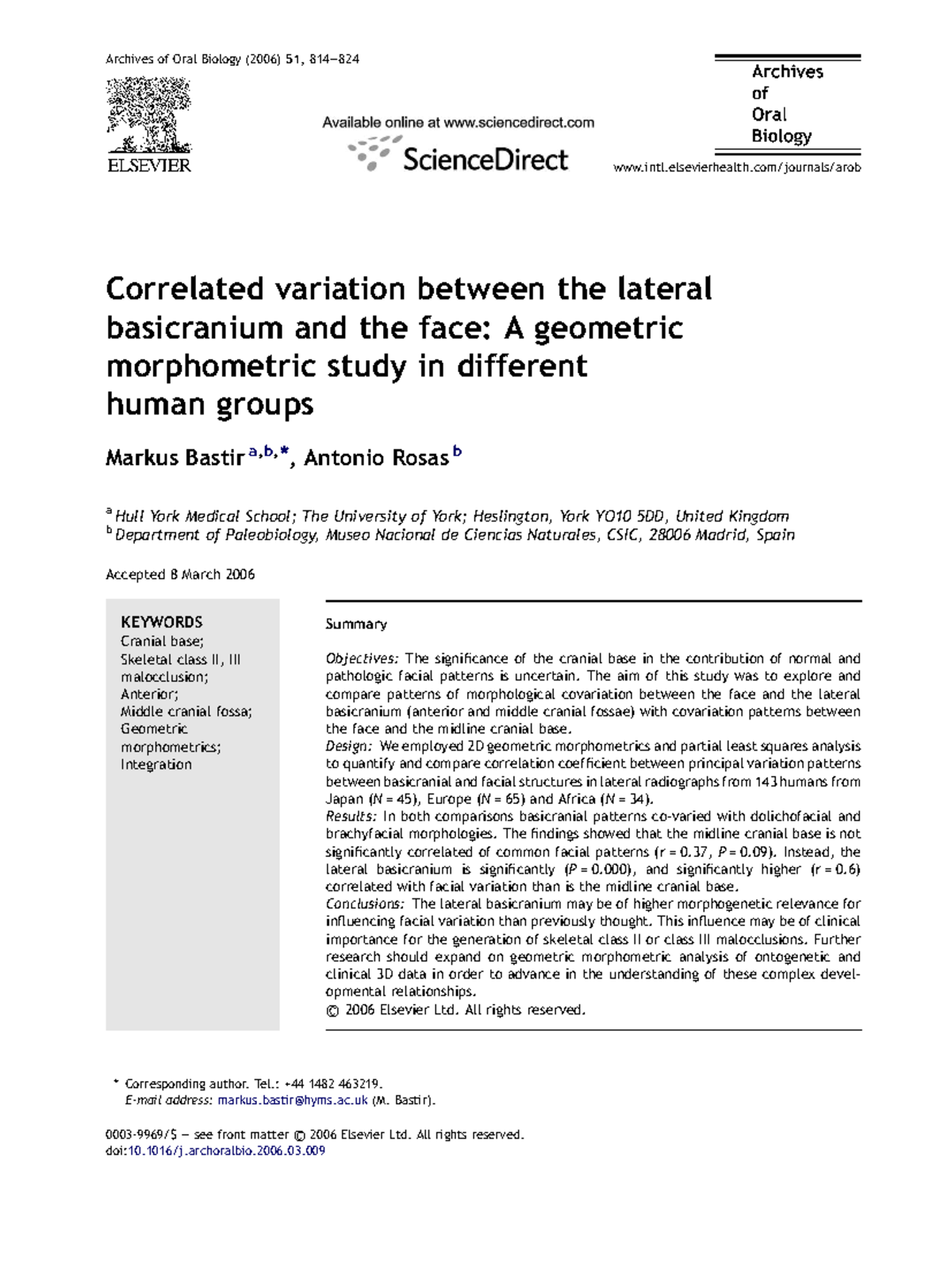 Geometric Morphometric Study of Cranial Base and Facial Variation in ...