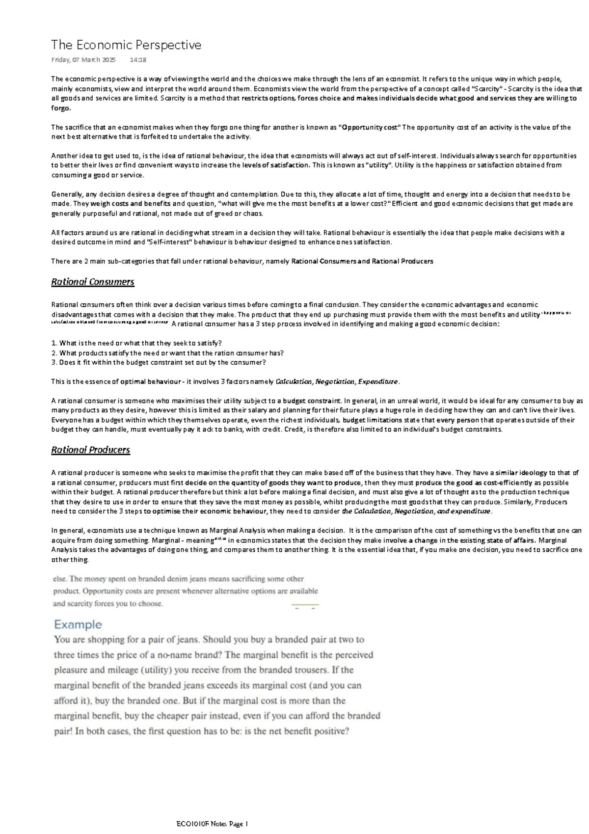 ECO1010F Lecture Notes: Understanding Economic Perspectives and Choices ...