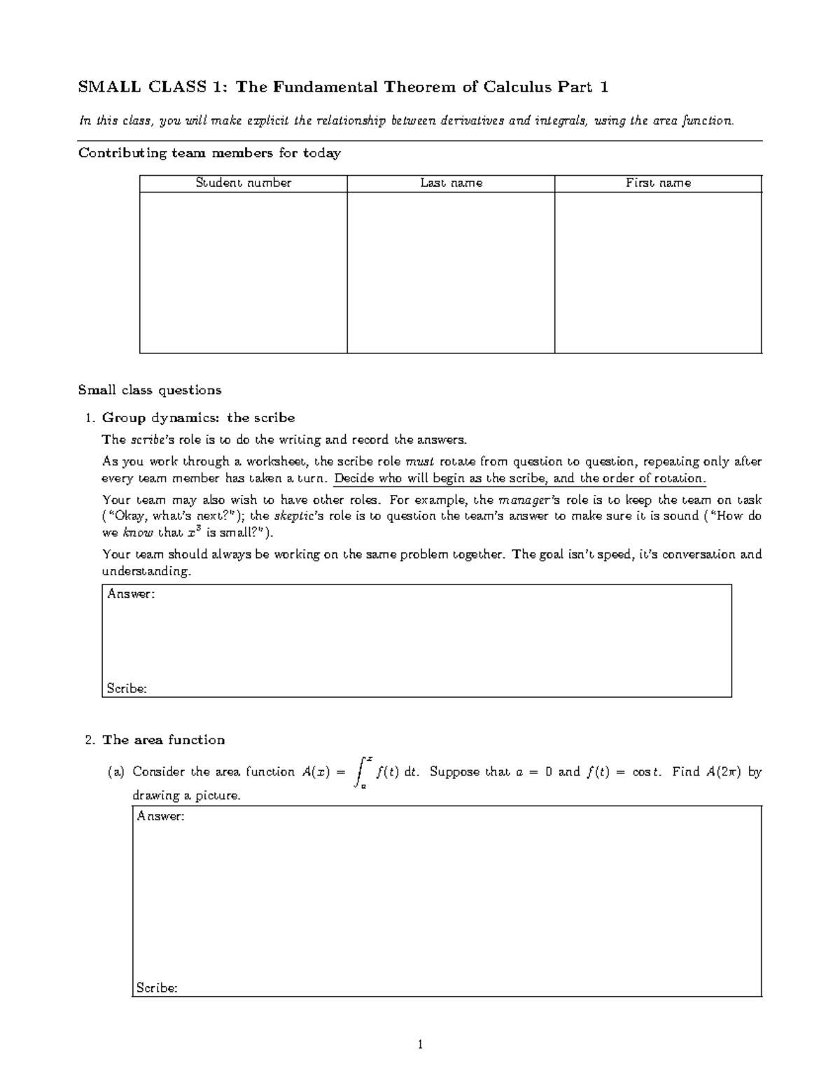 SC01(FTC1) Worksheet: Exploring the Fundamental Theorem of Calculus ...