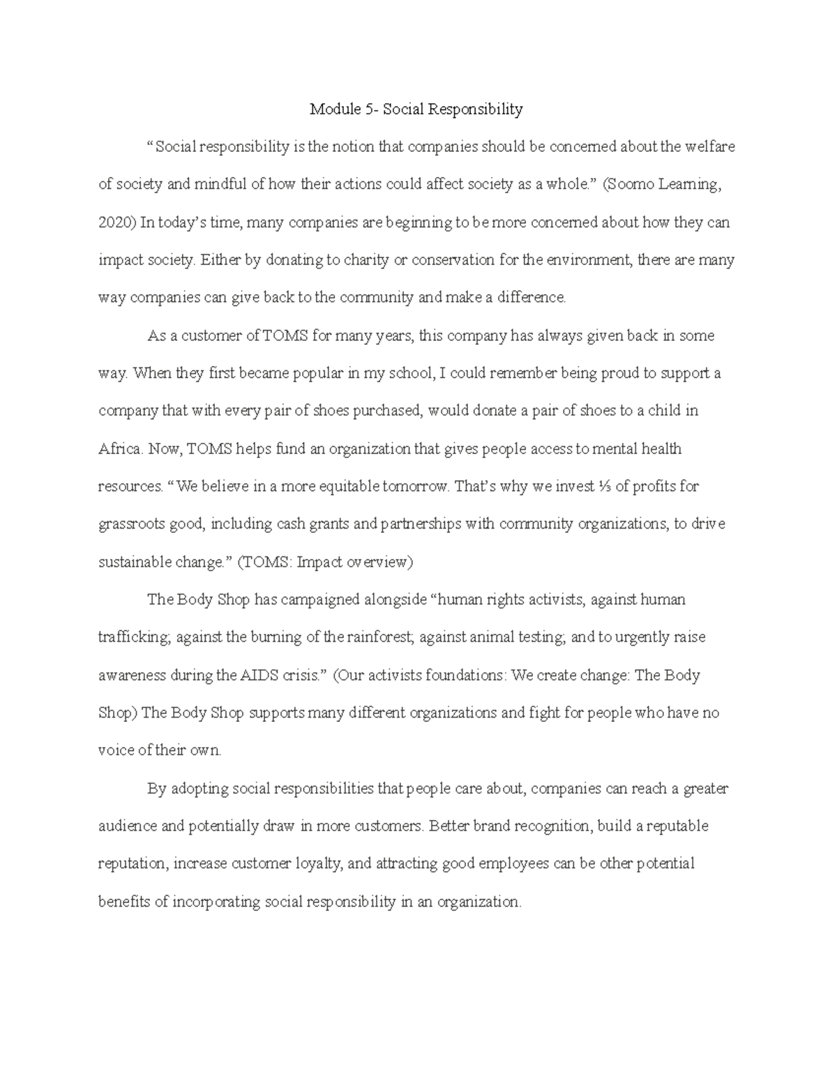 Module 5: Social Responsibility & Corporate Community Impact - Studocu