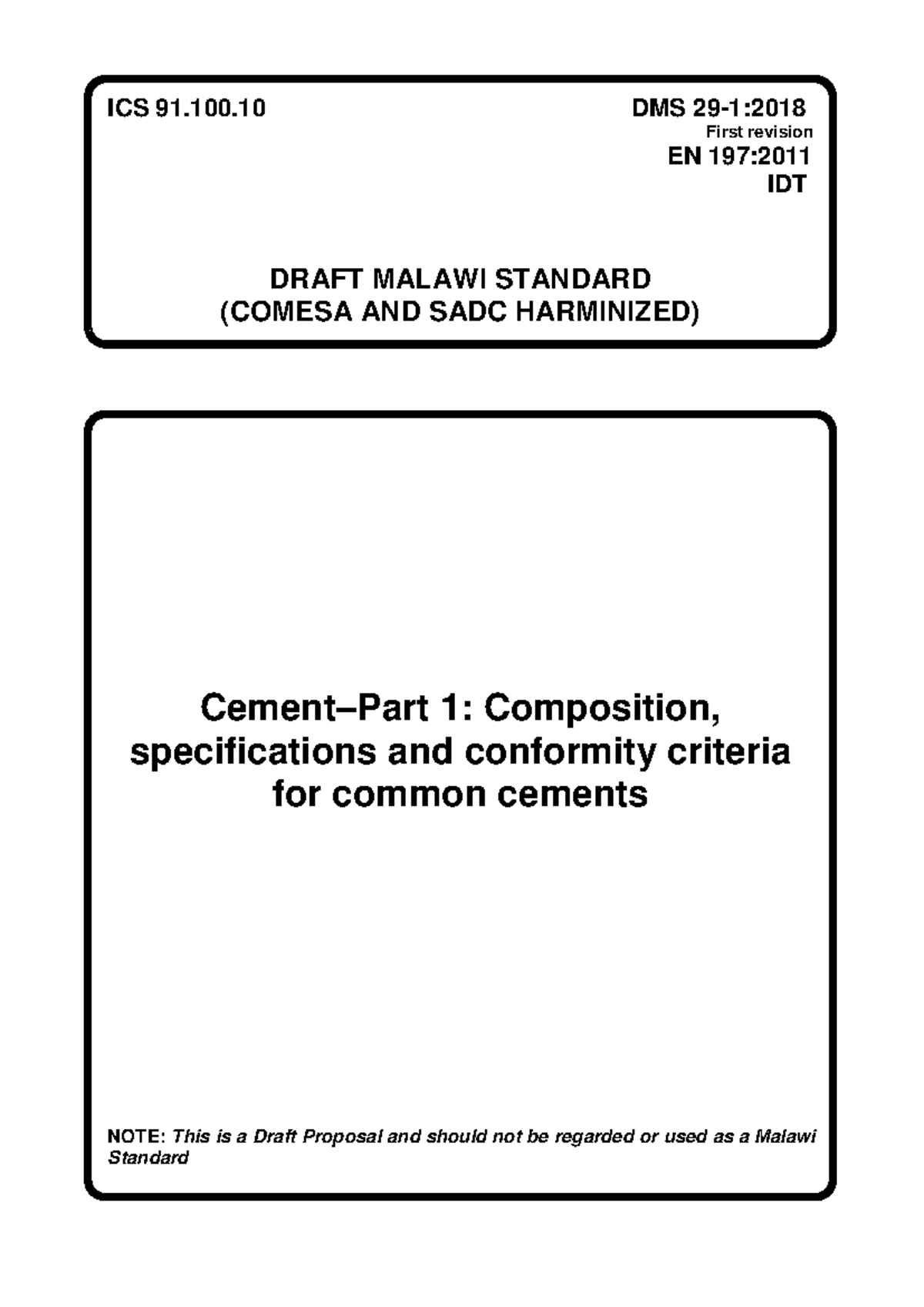 ICS 91.100.10 DMS Draft Malawi Standard on Common Cements - Studocu