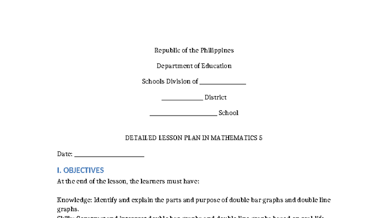 Detailed Lesson Plan in Mathematics 5: Double Bar & Line Graphs - Studocu