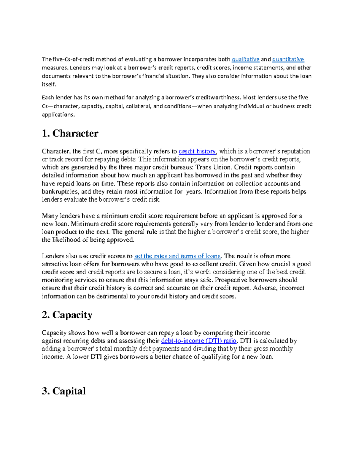 The 5 Cs of Credit Evaluation: Understanding Borrower Assessment - Studocu