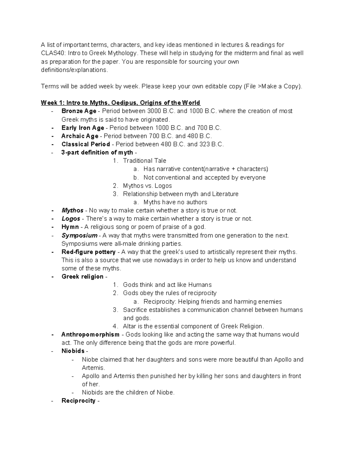 CLAS40: Key Terms & Concepts for Greek Mythology Midterm & Final Exam ...