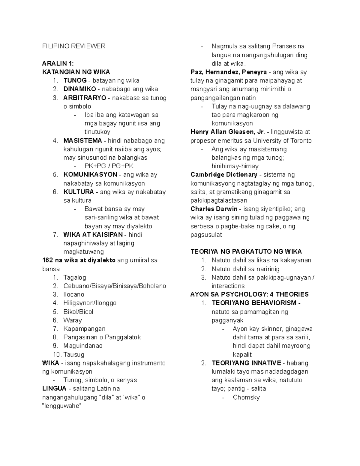 Filipino Language Reviewer - Key Characteristics of Language - Studocu