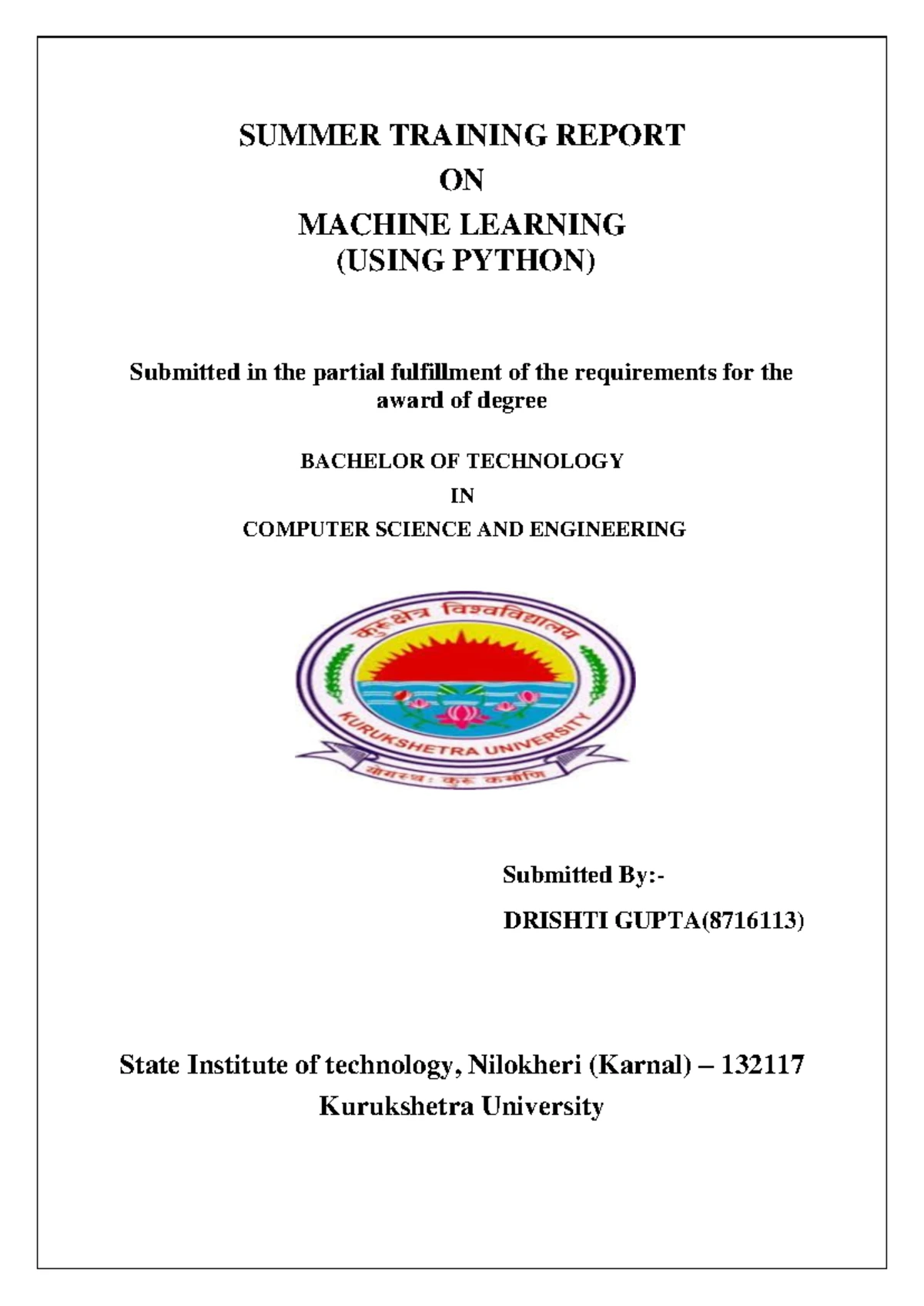Final report - INDUSTRIAL TRAINING REPORT On WEB DEVELOPMENT Submitted by Sarvesh Kumar Sharma ...