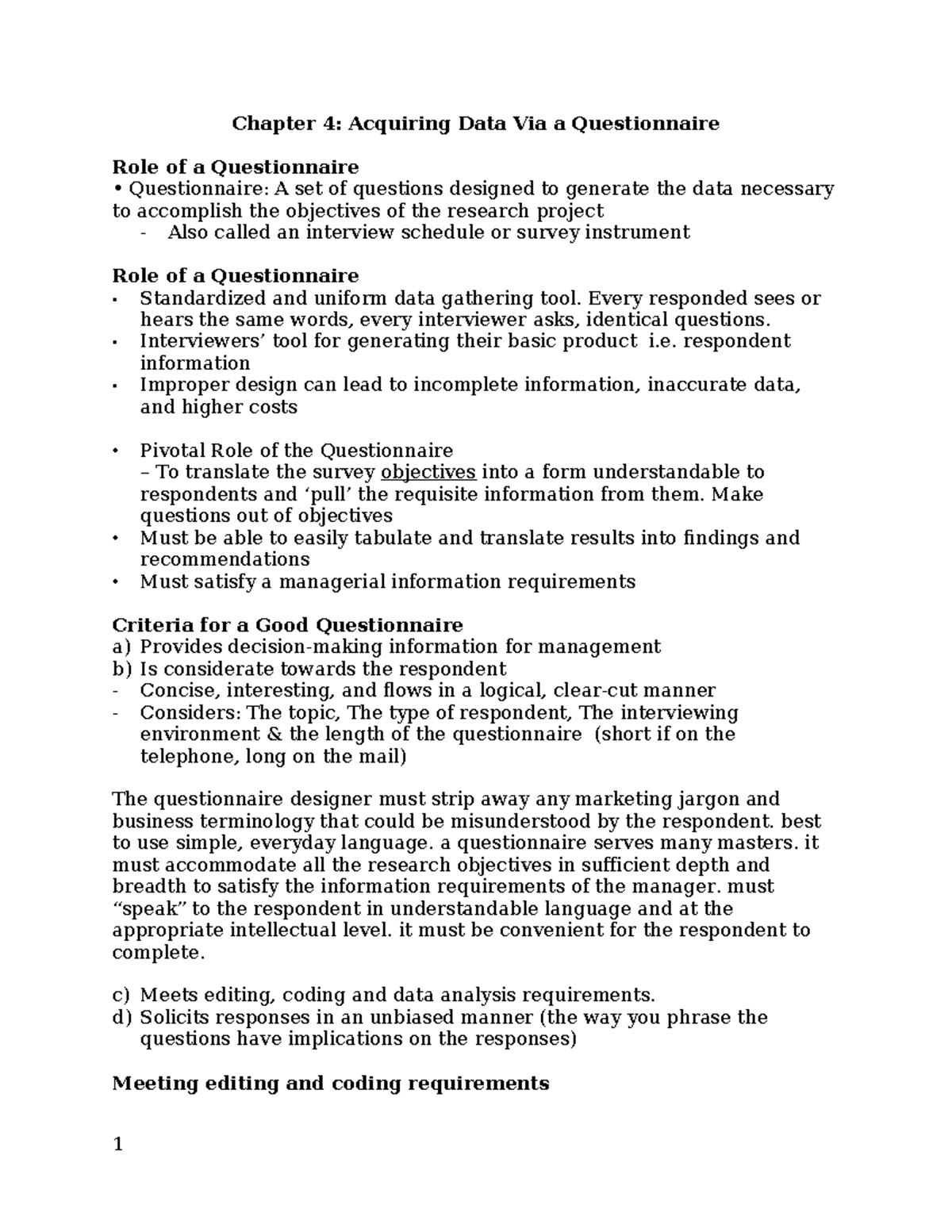 Chapter 4: The Role and Design of Questionnaires in Research - Studocu