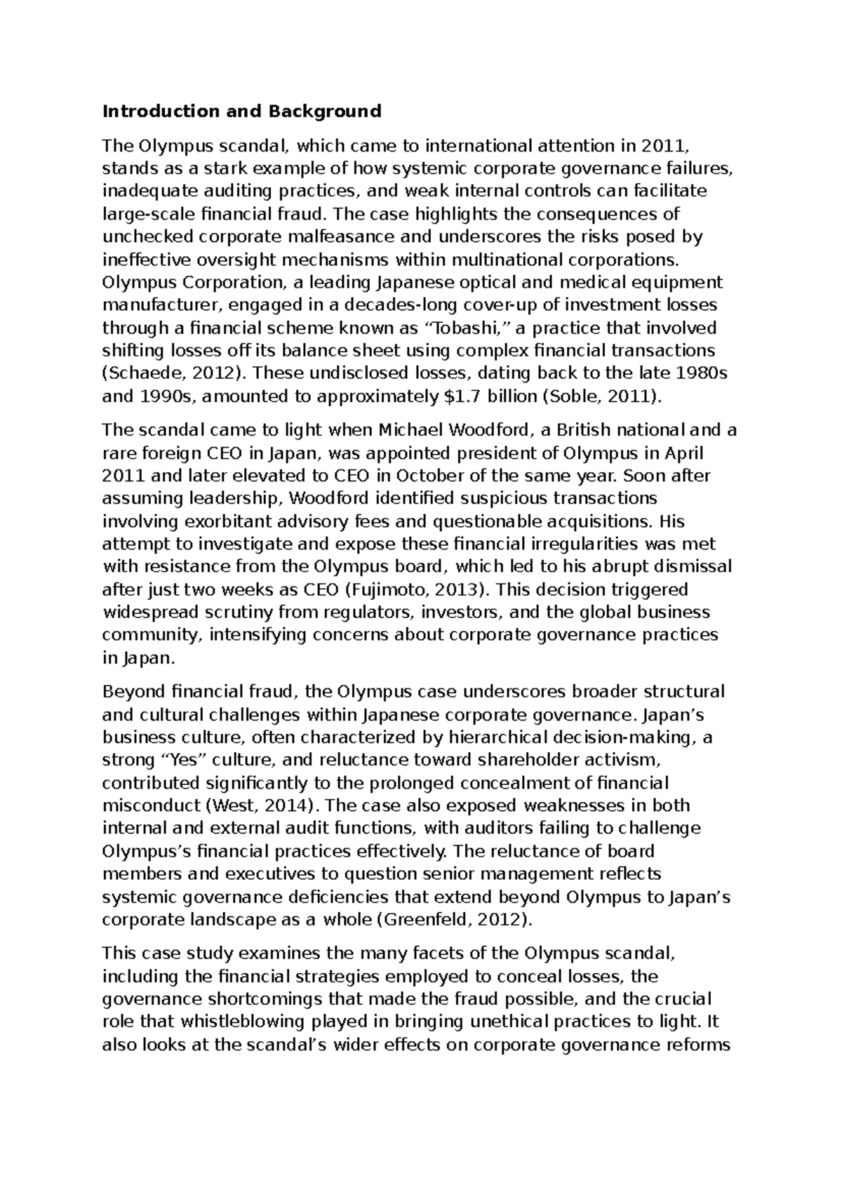 Revision - Case Study on the Olympus Corporate Scandal (CS101) - Studocu