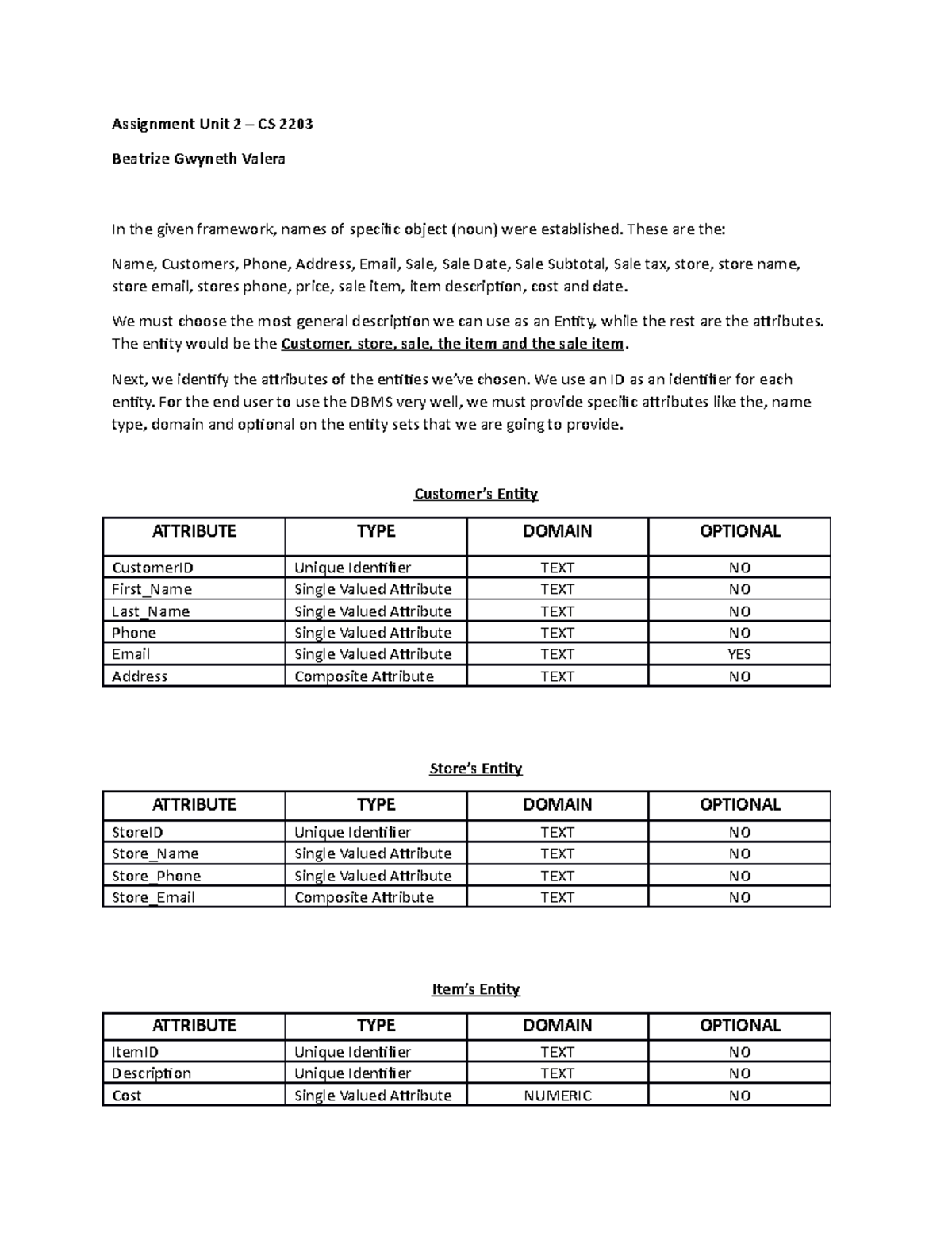 Learning Journal Unit 2 CS2203 - Assignment Unit 2 – CS 2203 Beatrize ...