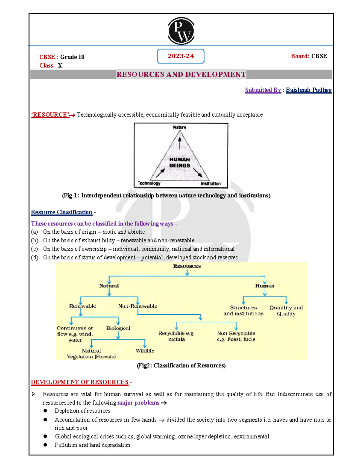 Resources and Development Short Notes ~ (SST) ~ (SST) - CBSE : Grade 10 ...