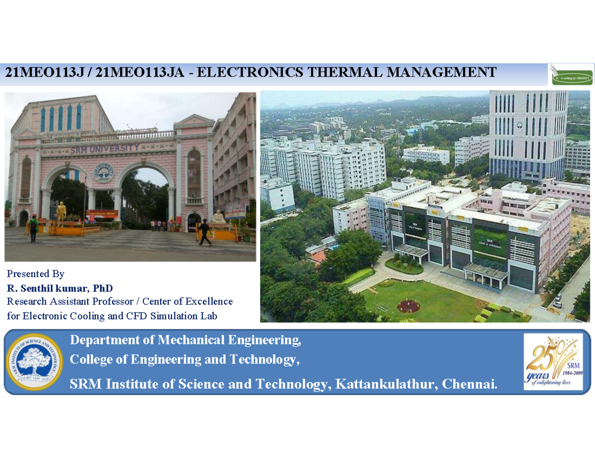 21MEO113J Electronics Thermal Management: Unit 4 Overview - Studocu