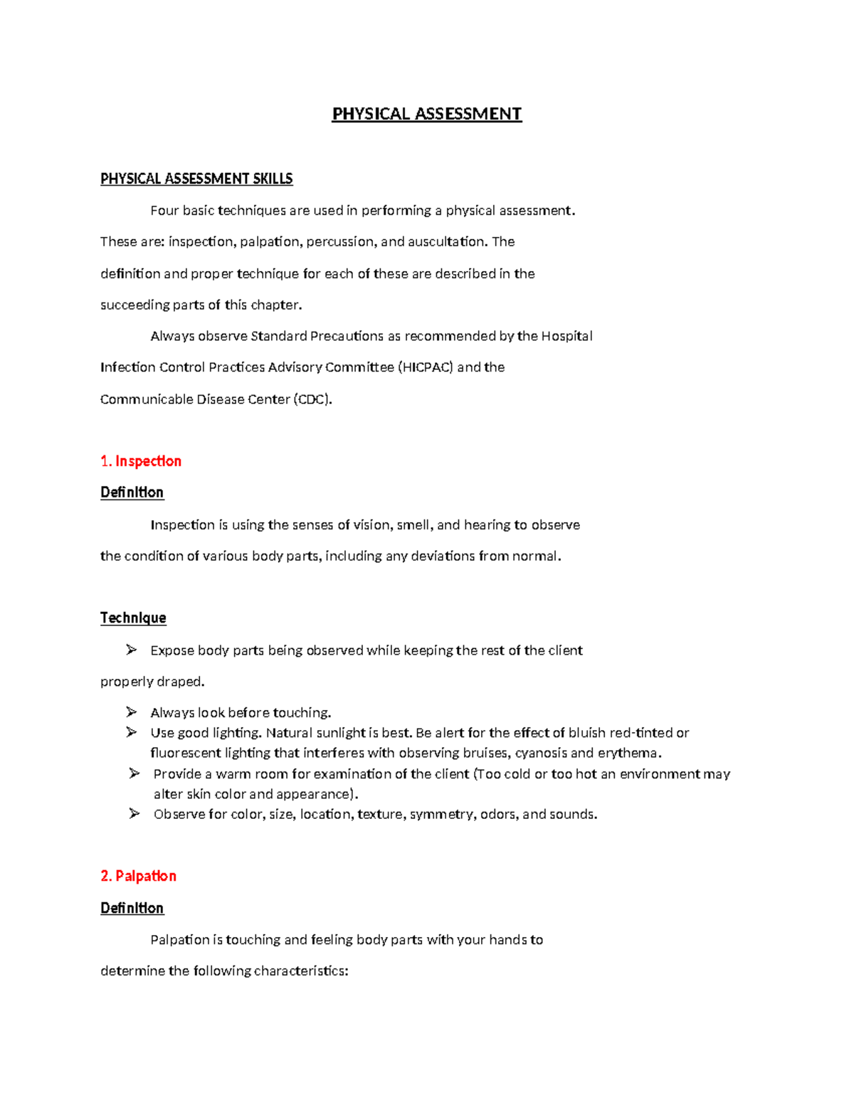 Module 4: Physical Assessment Techniques and Guidelines - Studocu