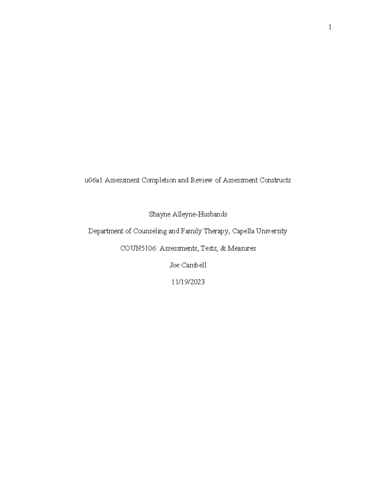 COUN 5106 Assignment 6: Evaluating the SASSI-4 Assessment Tool - Studocu
