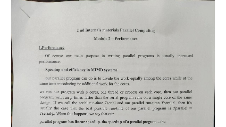 PC Lecture Notes: Parallel Computing Modules 3, 4, 5 Performance ...