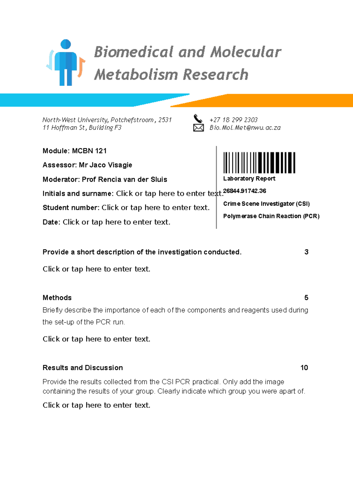 MCBN 121 Laboratory Report: PCR Analysis in Forensic Investigation ...