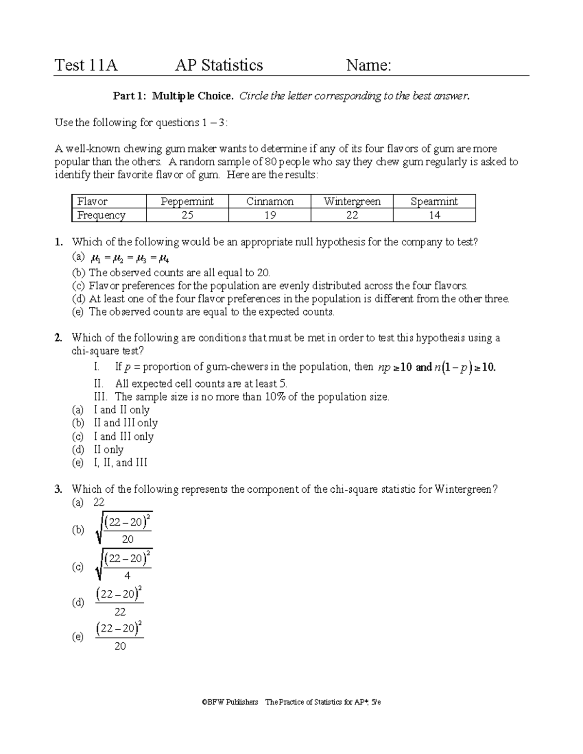 CH 11 - AP Stats Practice Questions and Free Response - Studocu