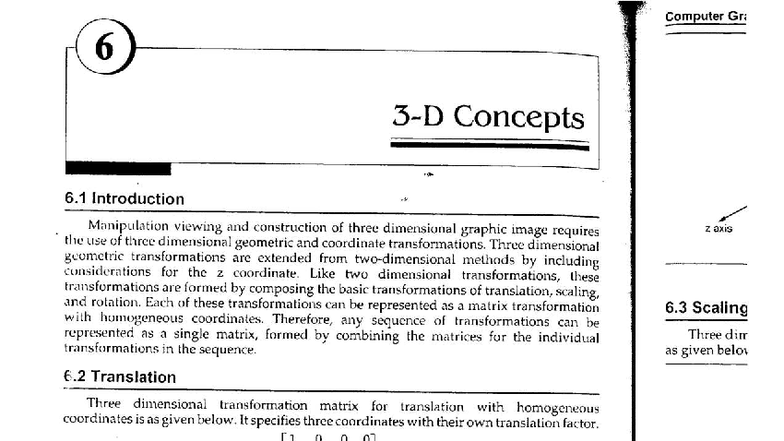 Computer Gr: 6 3D Transformations - Concepts and Techniques - Studocu