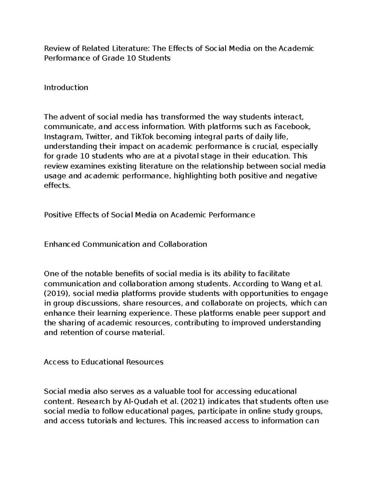 RRL: Effects of Social Media on Grade 10 Students' Academic Performance ...