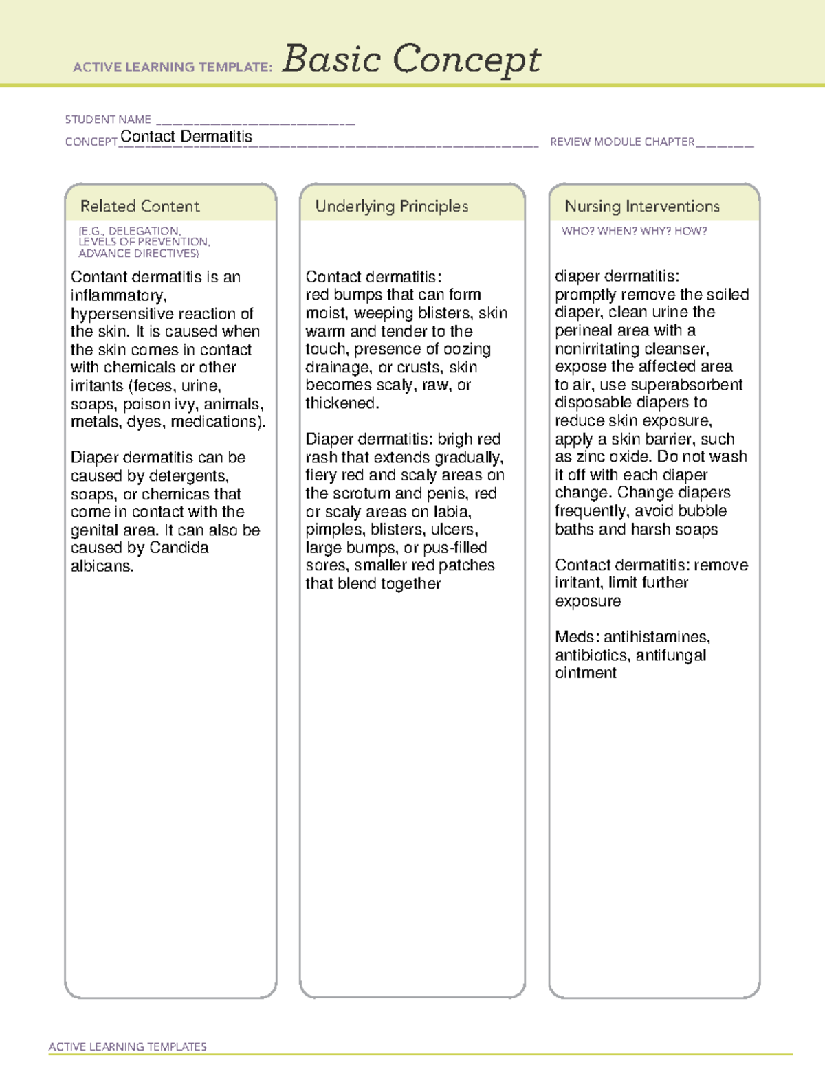 PEDS 202 Contact Dermatitis ATI Practice Guide and Active Learning ...
