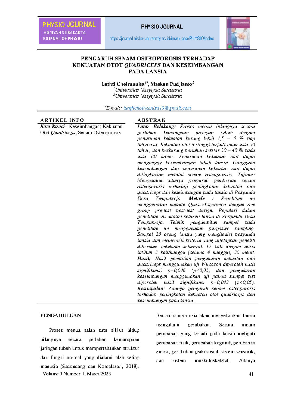 Pengaruh Senam Osteoporosis Terhadap Kekuatan Otot Quadriceps dan ...