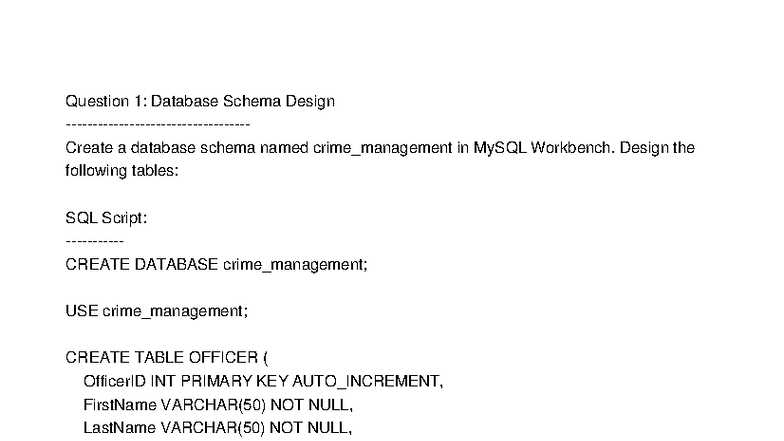 Database Management System (DBMS) Assignment: Crime Management System ...