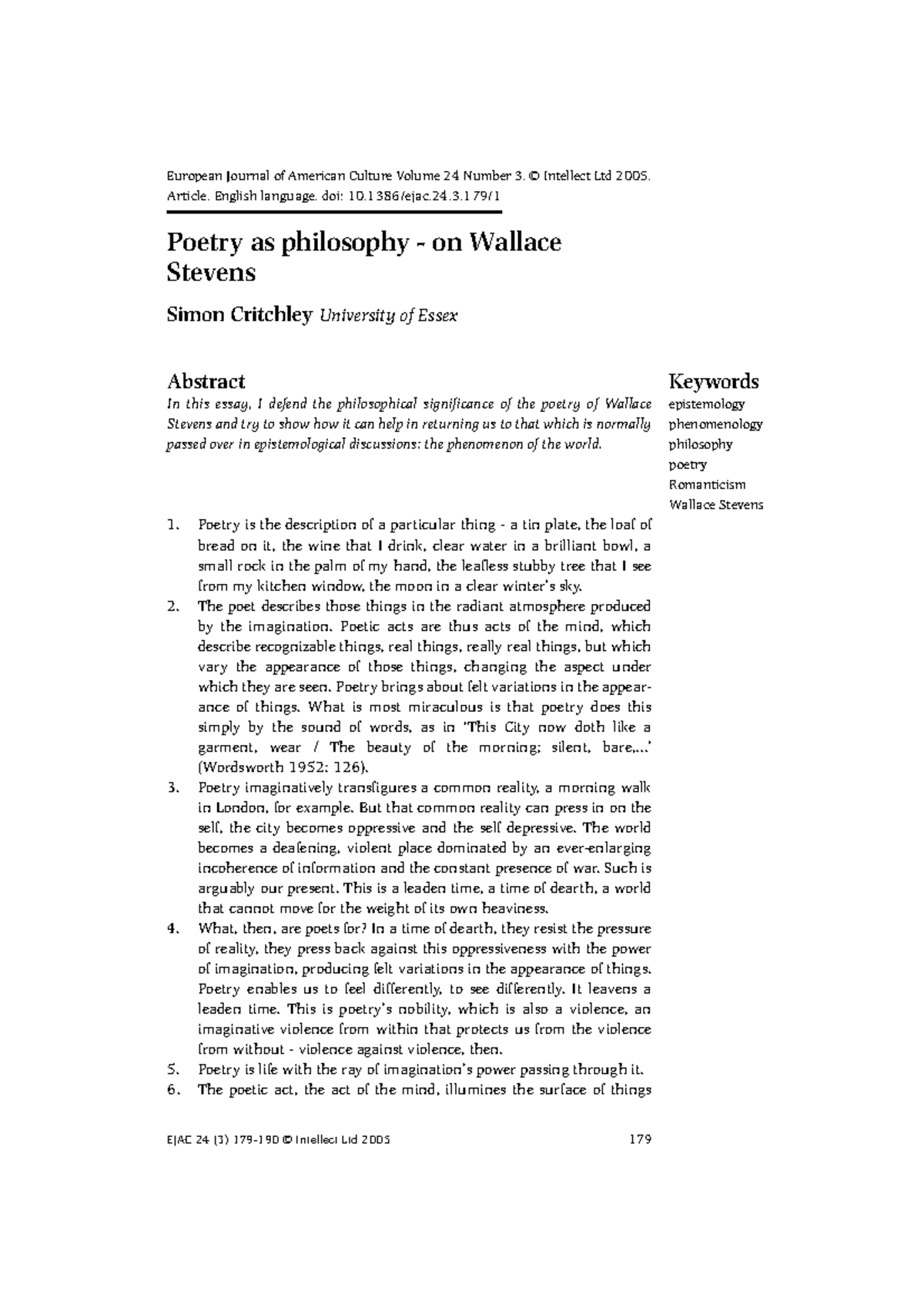 Philosophical Insights in Wallace Stevens: An Analysis for EJAC 24-3 ...