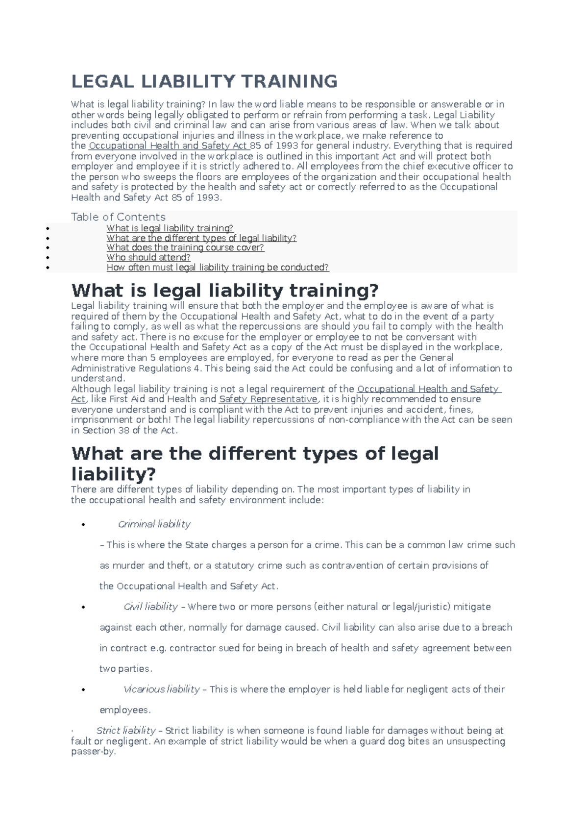 Legal Liability Training: Understanding Occupational Health Safety Act ...