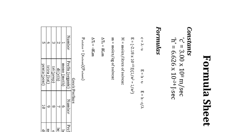 Formula Sheet for Constants and Elements - CHEM 104 - Studocu