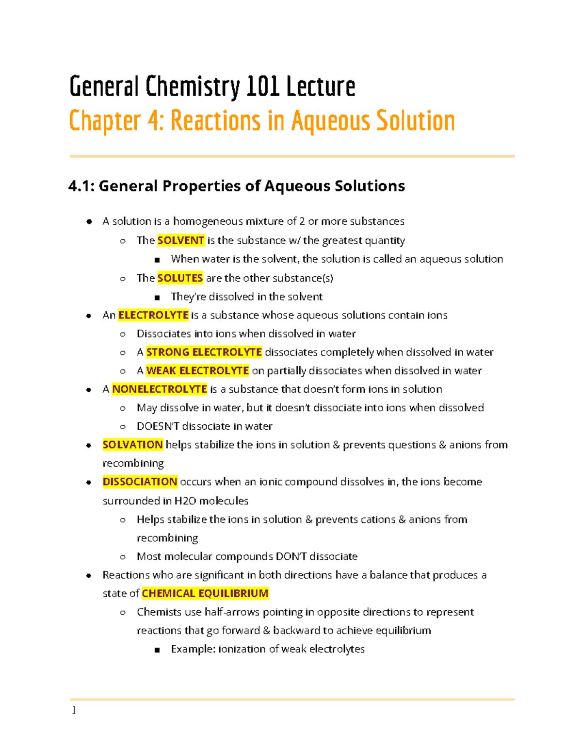 General Chem Ch.4 notes - General Chemistry 101 Lecture Chapter 4 ...