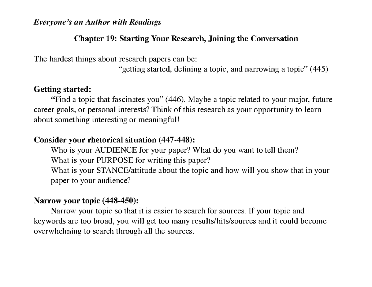Ea ACh 19 Starting Your Research - Everyone’s an Author with Readings ...