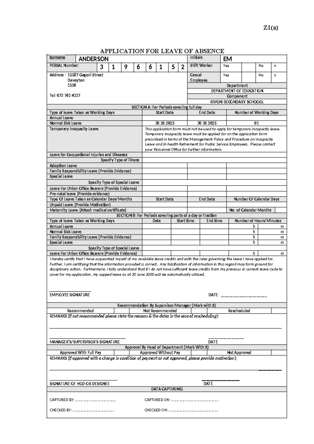 Anderson EM - Leave of Absence Application Form Notes - Studocu