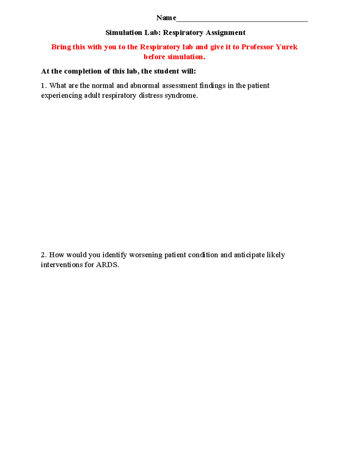 Respiratory Lab Simulation Assignment for ARDS Assessment - Studocu