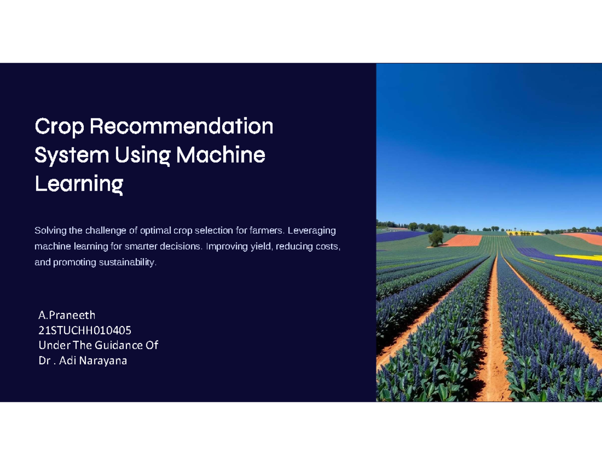 Final Year Project: Crop Recommendation System Using ML Techniques ...