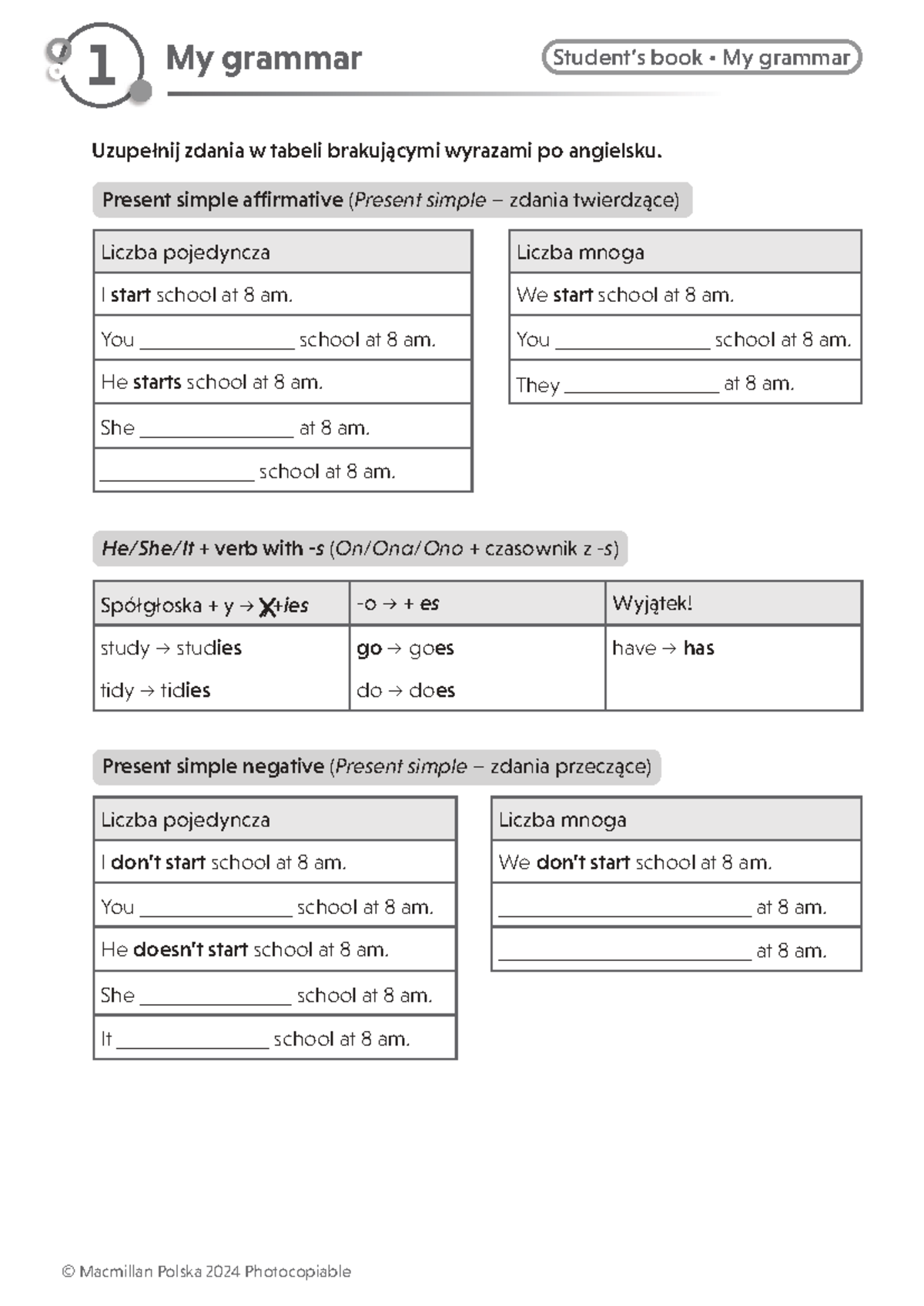 U1 TRF SEN U1 My Grammar - Present Simple Exercises for Class V - Studocu