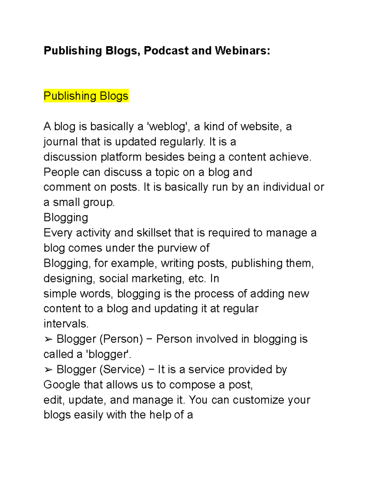 Publishing Blogs, Podcast and Webinars- ( marketing) - Publishing Blogs ...