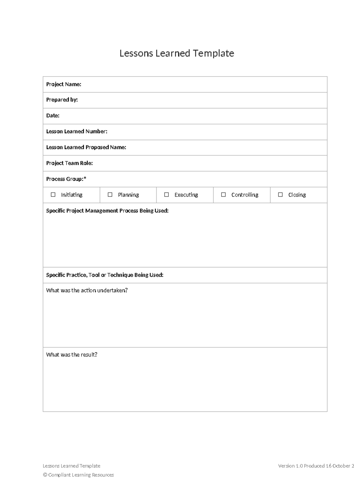 Lessons Learned Template v1.0 for Project Management - Studocu