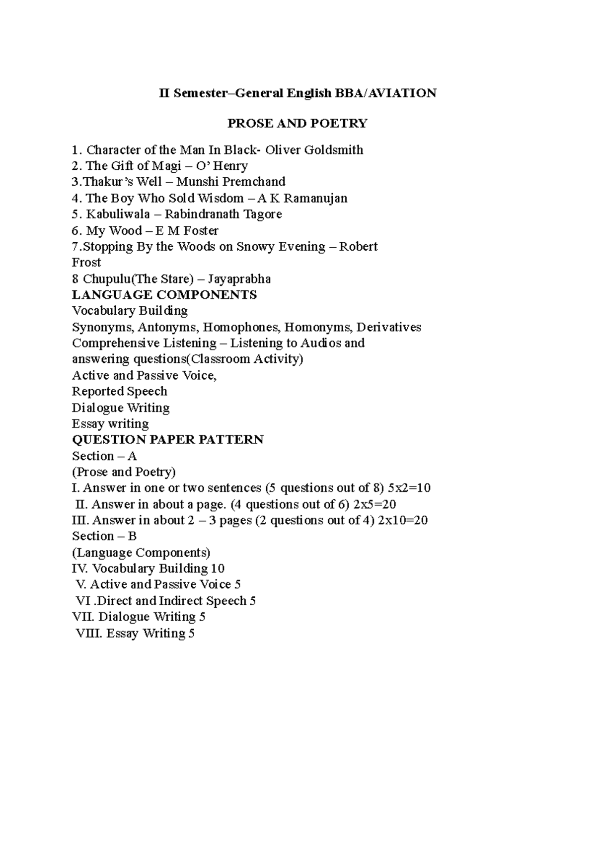 II BBA SEP: Prose & Poetry Analysis, Language Skills, and Exam Patterns ...