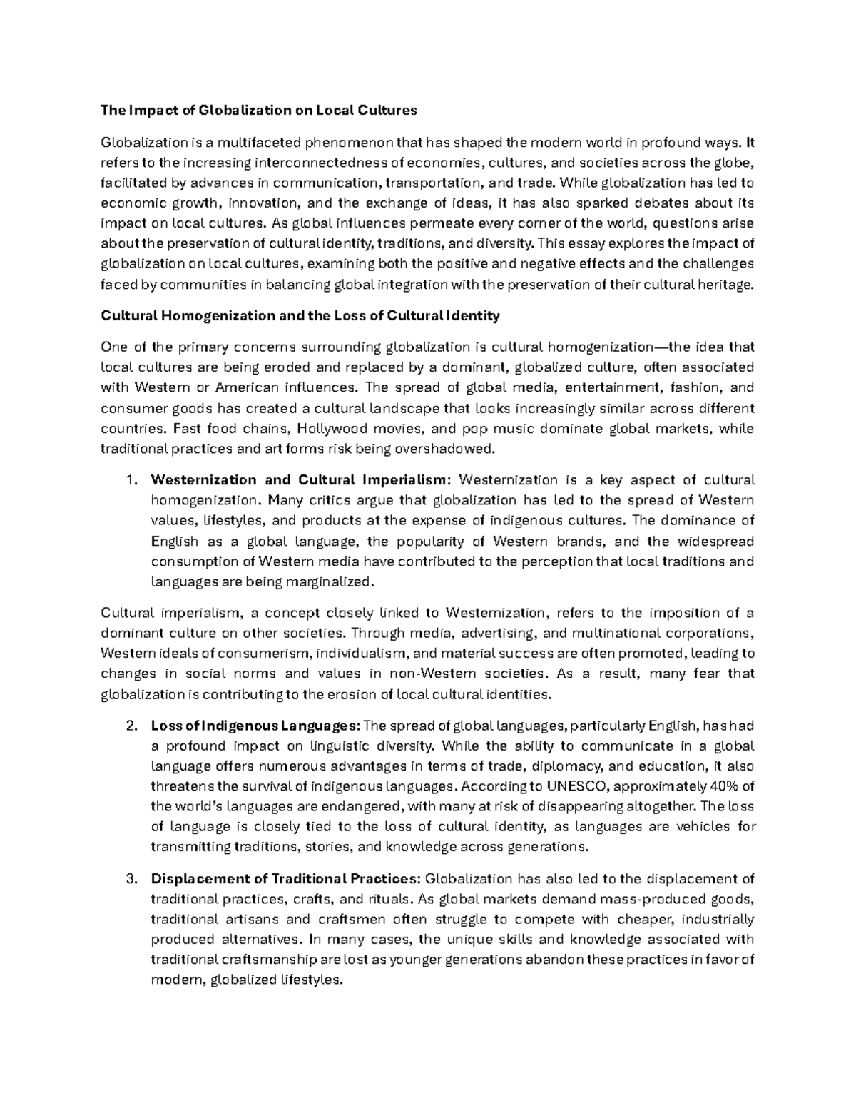 The Effects of Globalization on Local Cultures: A Comprehensive ...