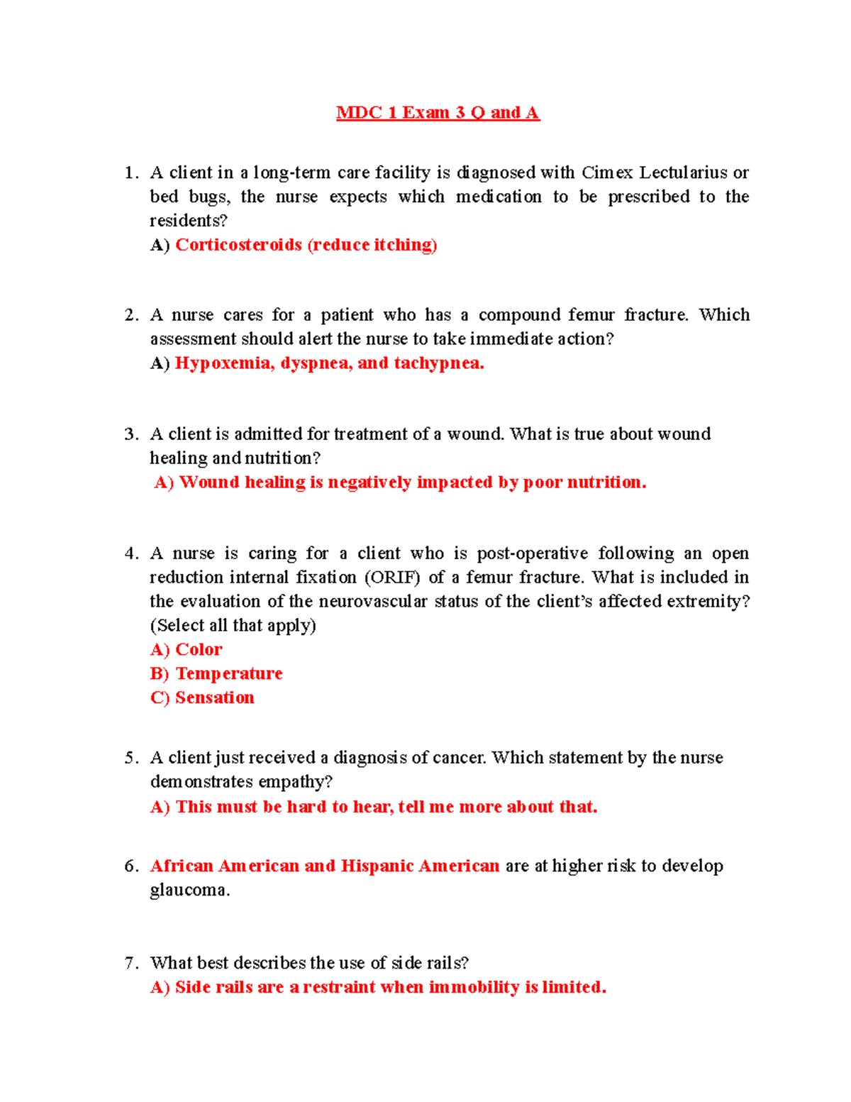 MDC 1 Exam 3 Q and A - MDC 1 Exam 3 Q and A - MDC 1 Exam 3 Q and A A ...