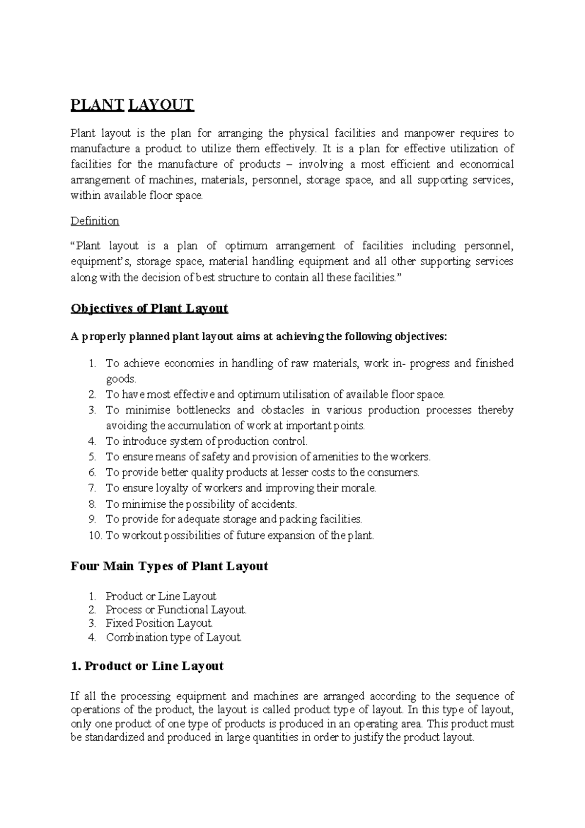 PLANT LAYOUT: Objectives, Types, and Advantages Explained - Studocu