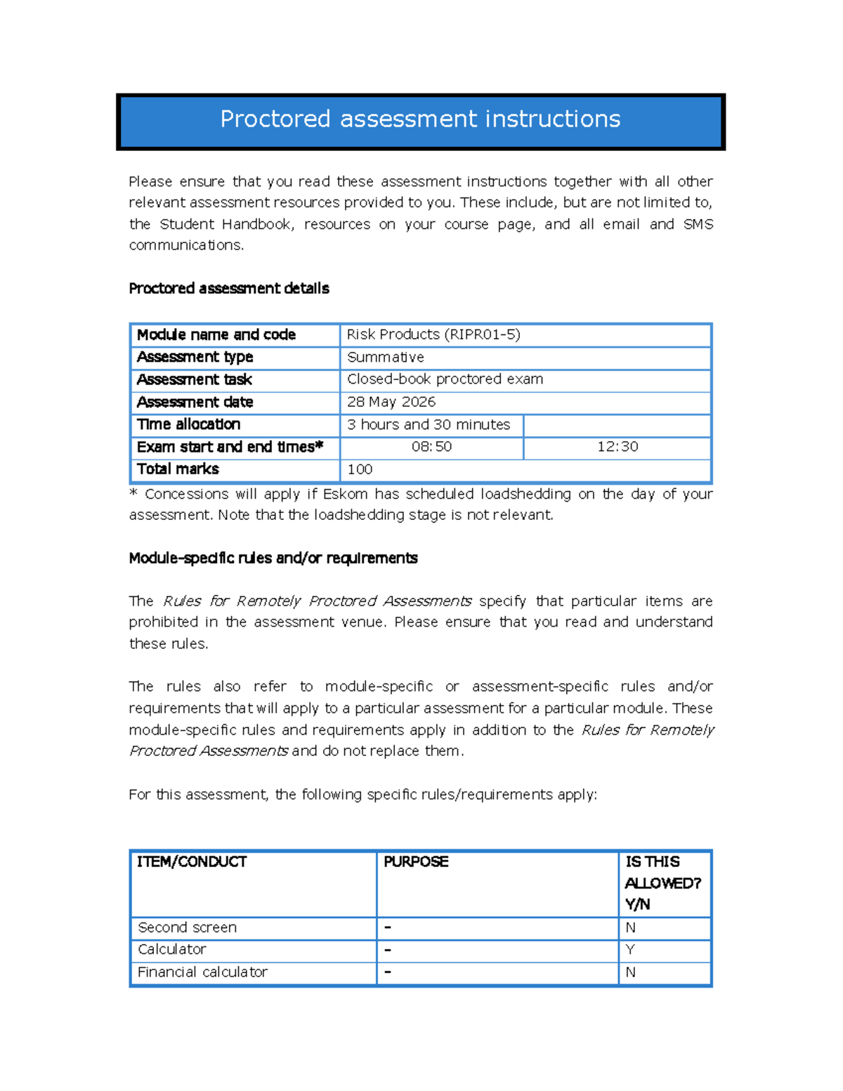 RIPR01-5 Proctored Exam Instructions - Risk Products Assessment - Studocu