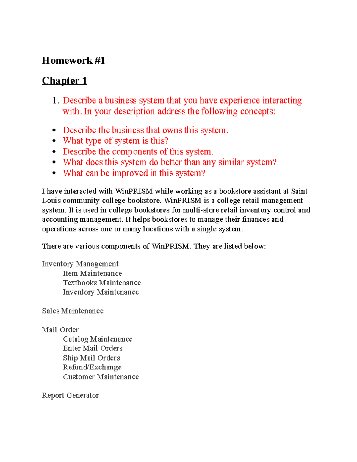 Homework #1 - SDLC Lifecycle - Homework Chapter 1 1. Describe a ...