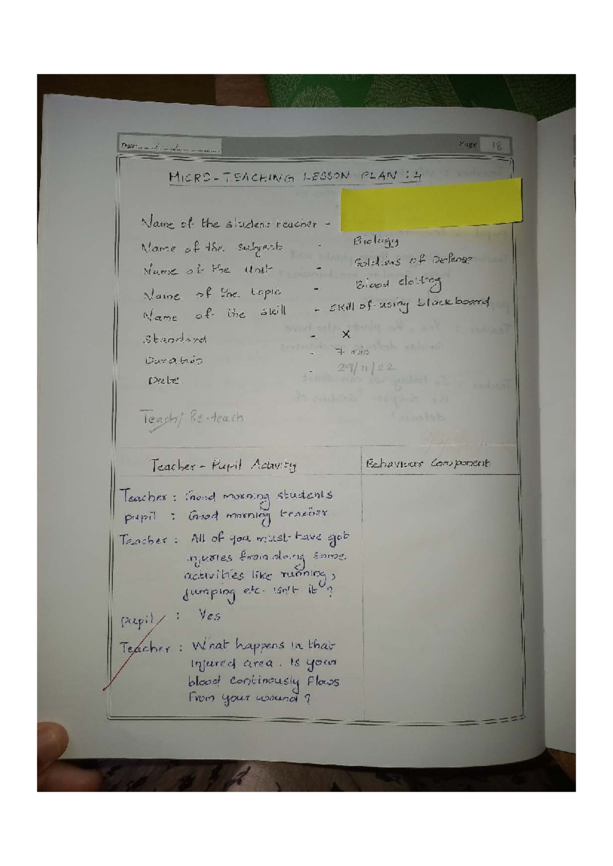 Biology Lesson Plan: Blood Clotting (Std X, Midterm) - Studocu