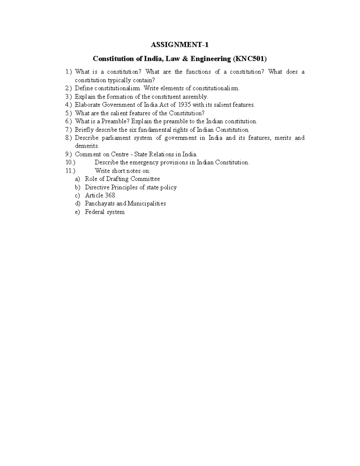 KNC501 Assignment 1: Key Concepts of Indian Constitution & Governance ...