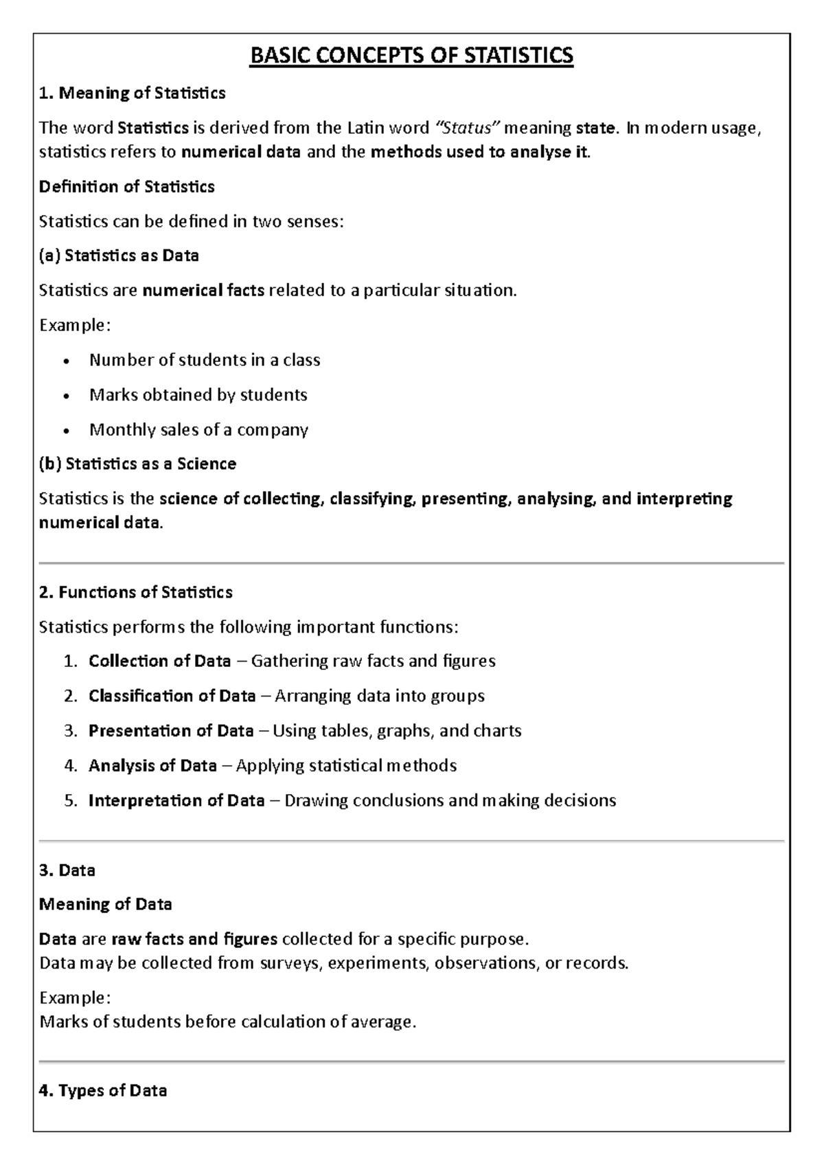 BASIC CONCEPTS OF STATISTICS: An Overview for PS101 - Studocu